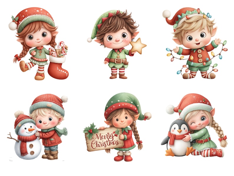 Christmas Elf PNG Set – Cute Santa’s Elf Clipart – Holiday Kids ...