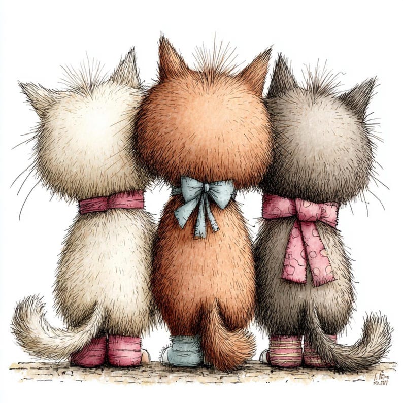 23 Cats From Behind JPG Clipart, Watercolor Back View Cats, Cute Cat ...