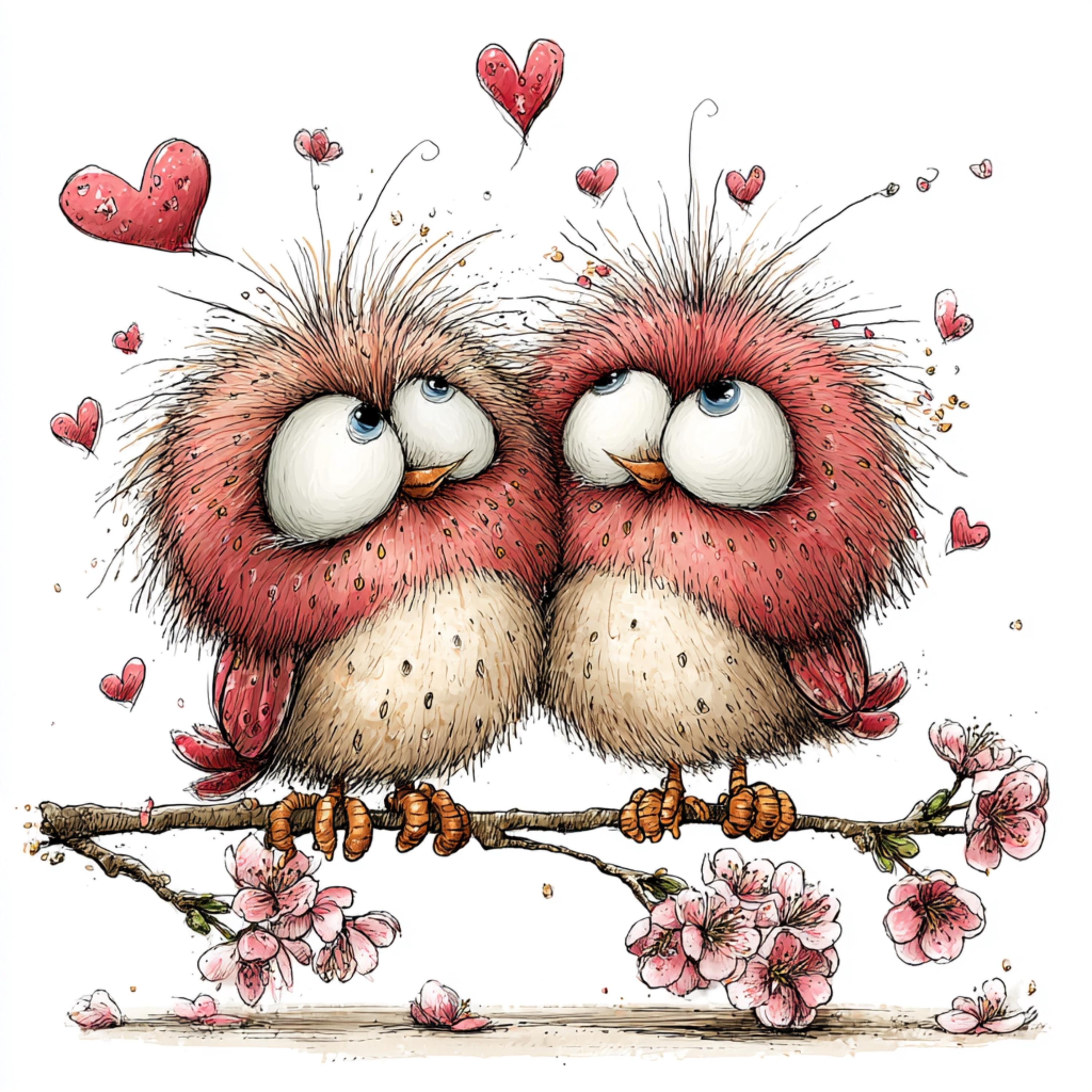 44 JPG Whimsical Valentine Bird Clipart – Cute Watercolor Love Birds ...