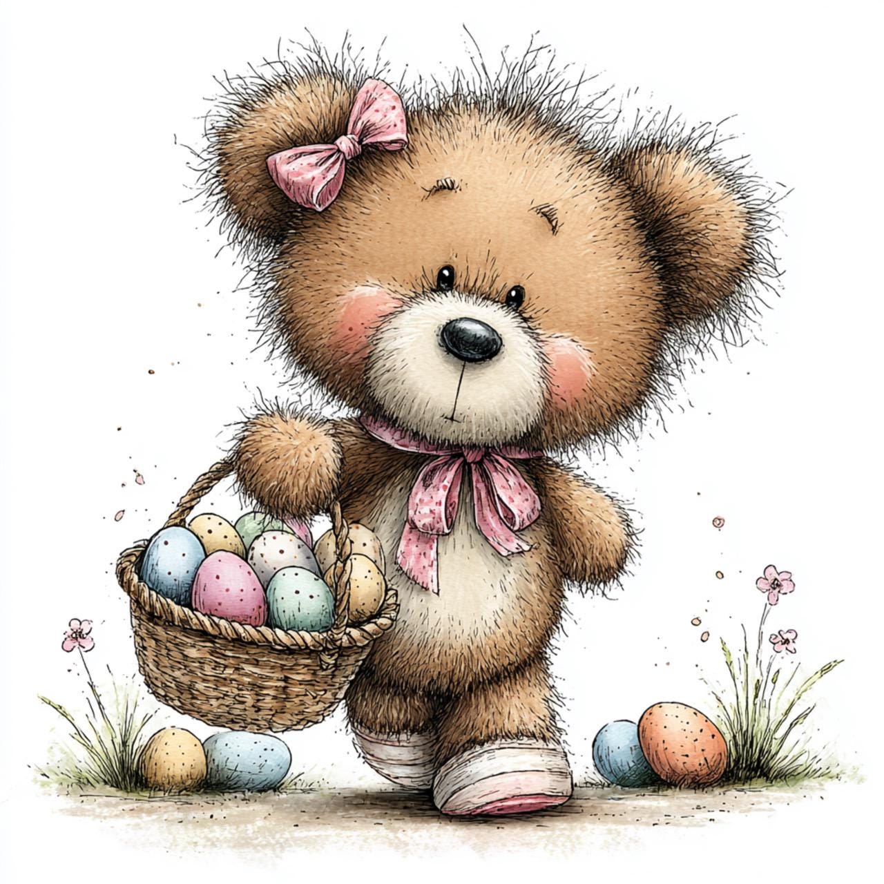 33 JPG Whimsical Easter Teddy Bear Clipart – Cute Teddy Bear Playing ...