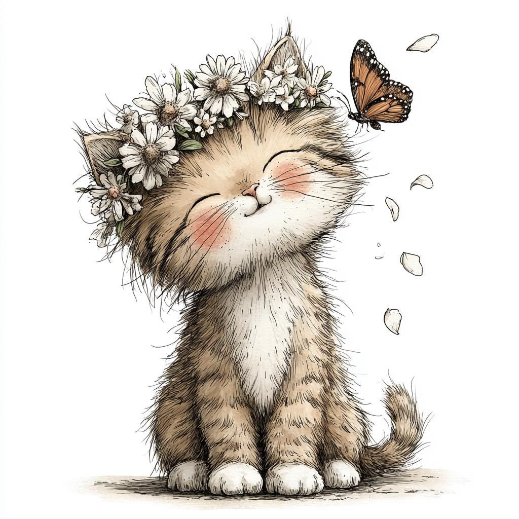 44 JPG Whimsical Cat Clipart – Cute Spring Cat With White Floral Crown ...