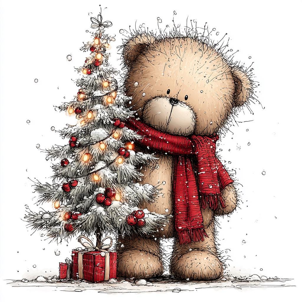 Christmas Teddy Bear Clipart: Festive Watercolor Holiday Graphics (JPG ...