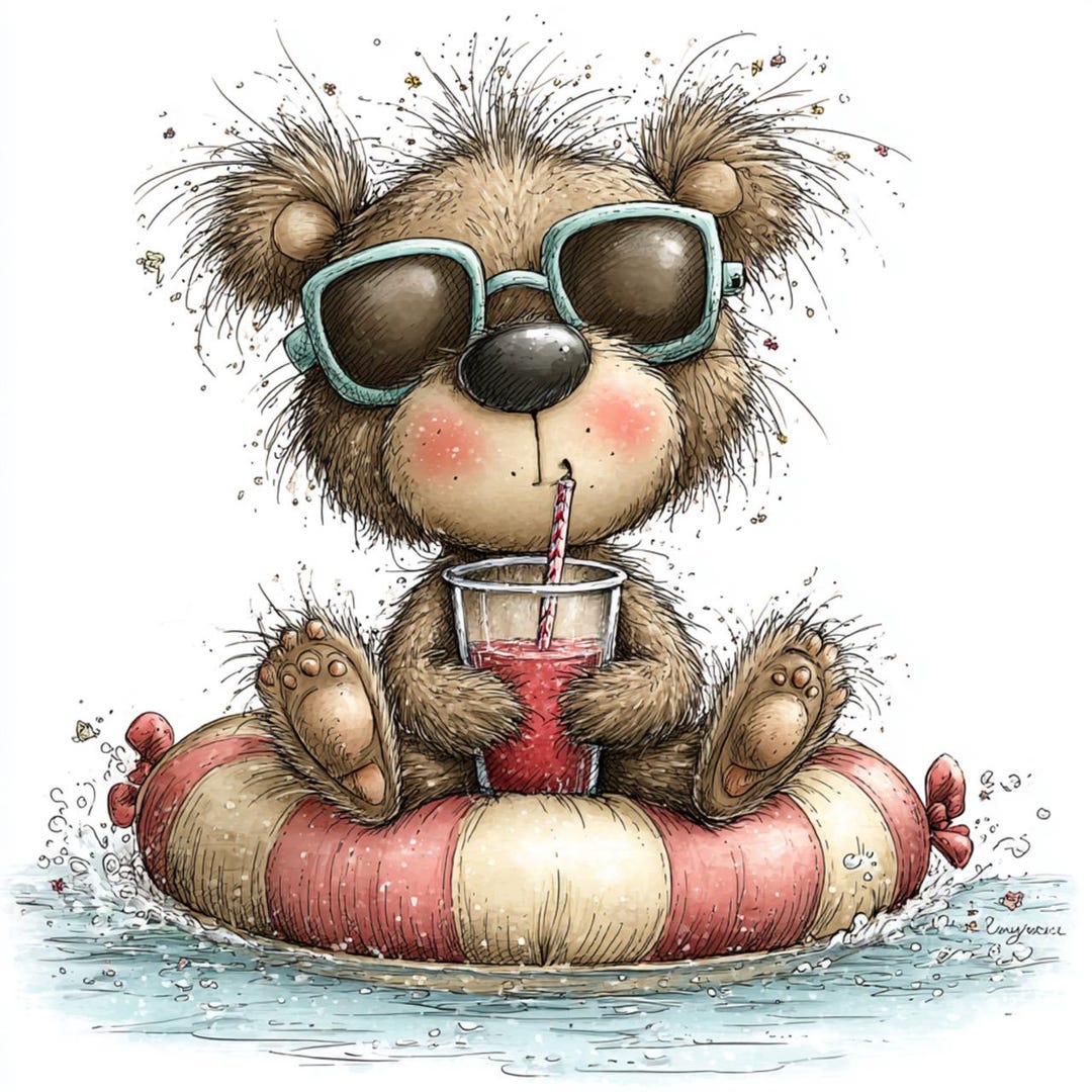 27JPG Whimsical Woodland Pool Day Clipart, Cute Summer Animals on Float ...