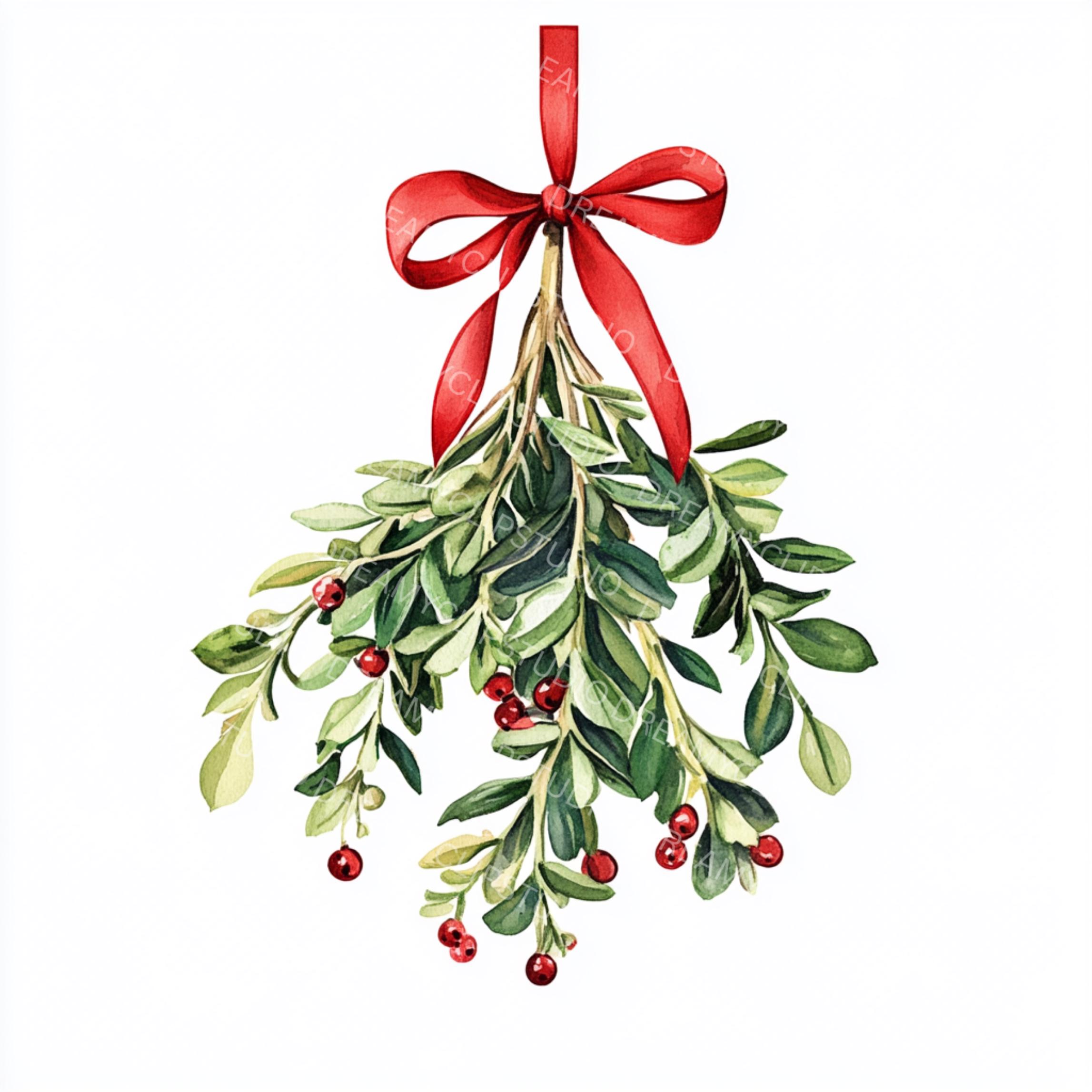 Watercolor Mistletoe Clipart: Festive Christmas Jpgs (digital Download ...