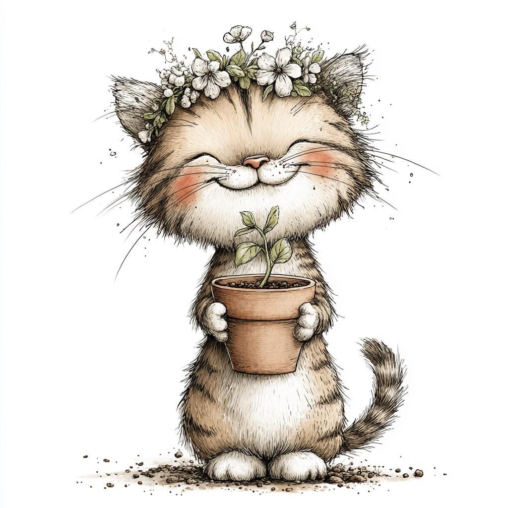 44 JPG Whimsical Cat Clipart – Cute Spring Cat With White Floral Crown ...