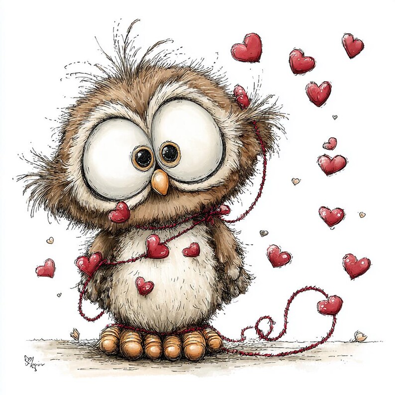34 JPG Valentine's Day Owls Clipart, Whimsical Love Nursery Graphics ...