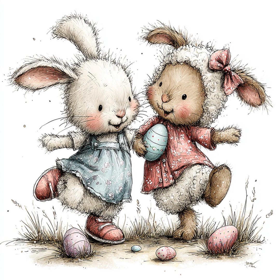 32 JPG Whimsical Easter Animals Clipart – Cute Easter Friends Playing ...