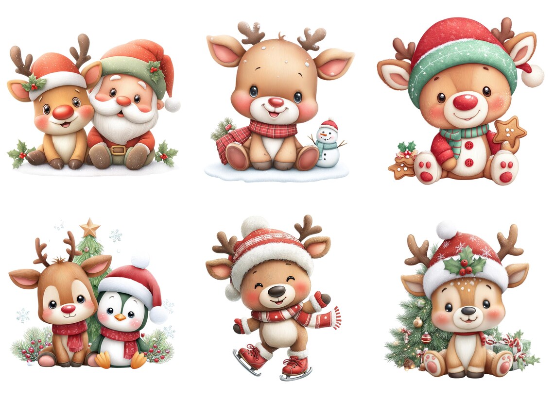Christmas Reindeer Clipart Bundle, Festive Reindeer Graphics Designs ...