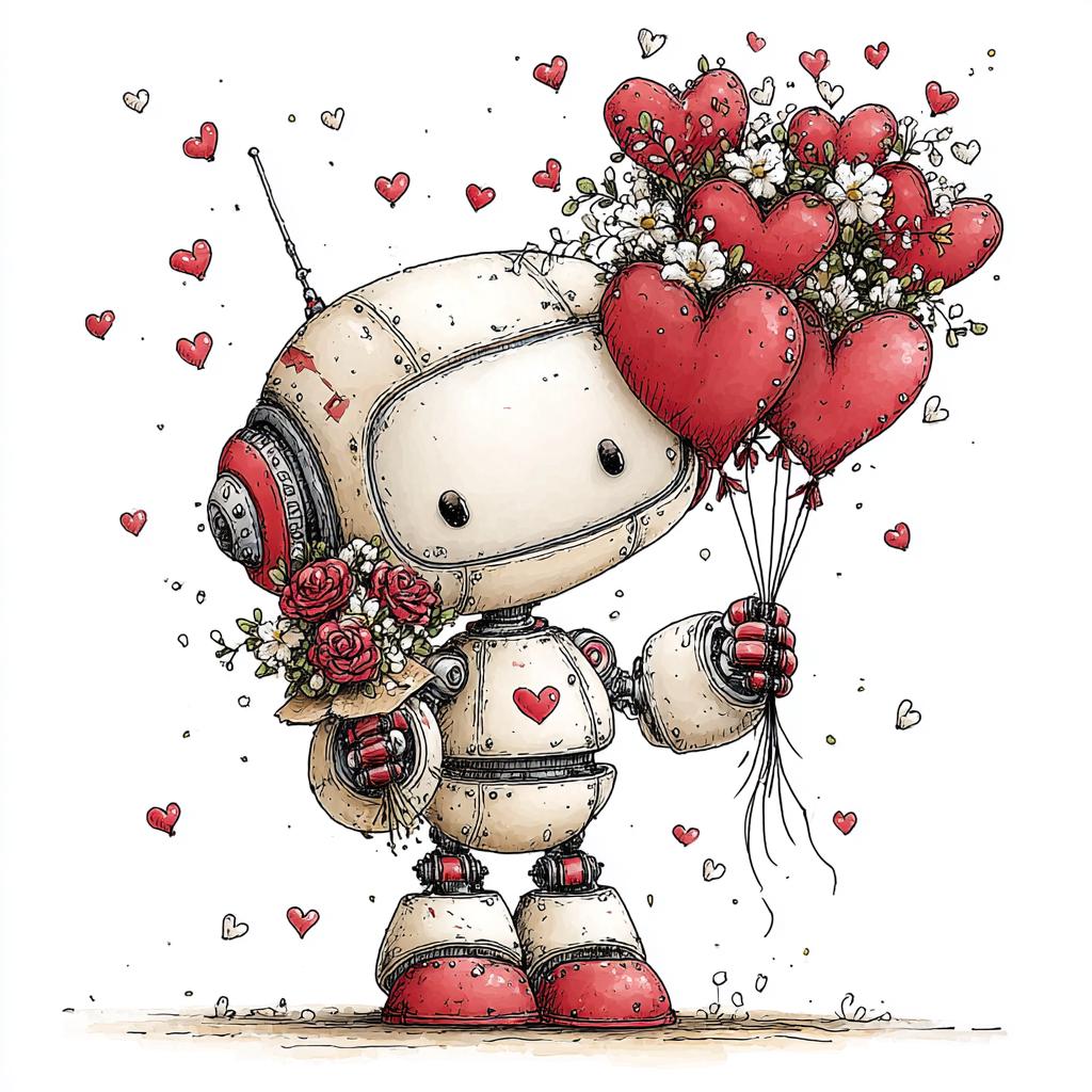 Whimsical Valentine Robot Clipart – Cute Robot Love Robot JPG – Hearts ...
