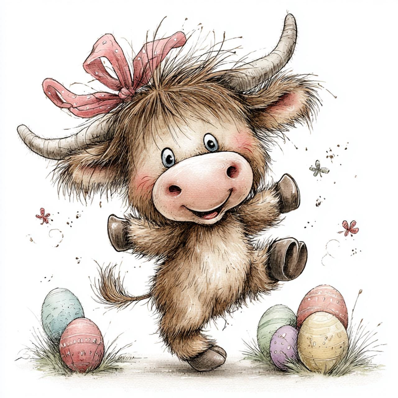 24 JPG Whimsical Easter Highland Cow Clipart – Cute Quirky Cow Playing ...