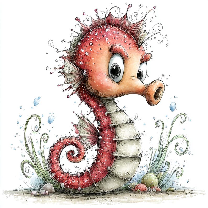 40 JPG Whimsical Grumpy Fish Clipart - lustige Meerestierillustrationen ...