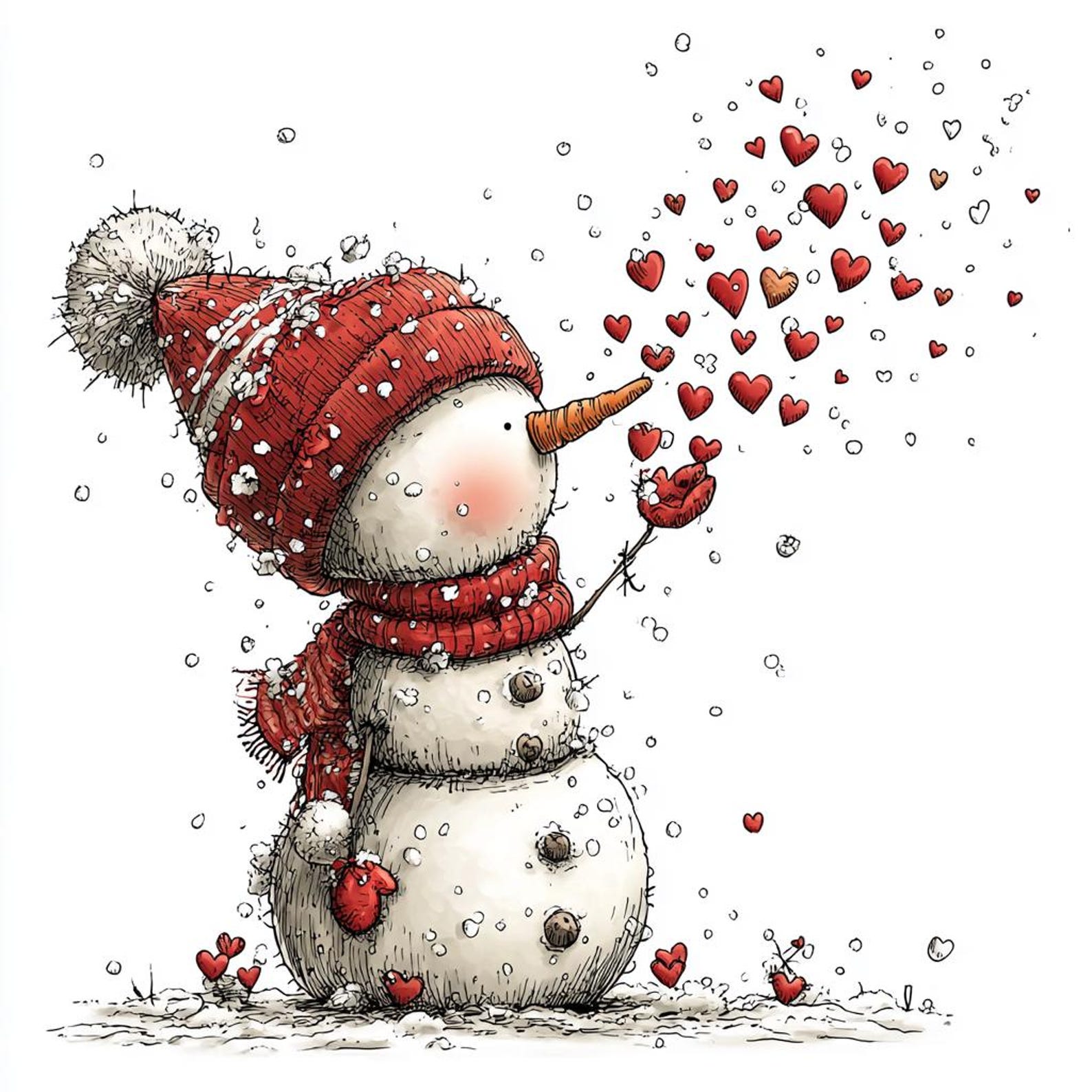 48 JPG Whimsical Snowman Valentine Clipart – Cute Love Snowman Art ...