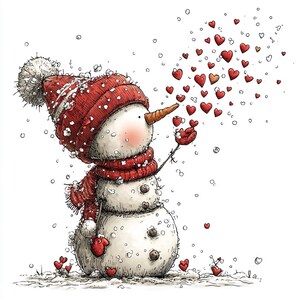 48 JPG Whimsical Snowman Valentine Clipart – Cute Love Snowman Art ...