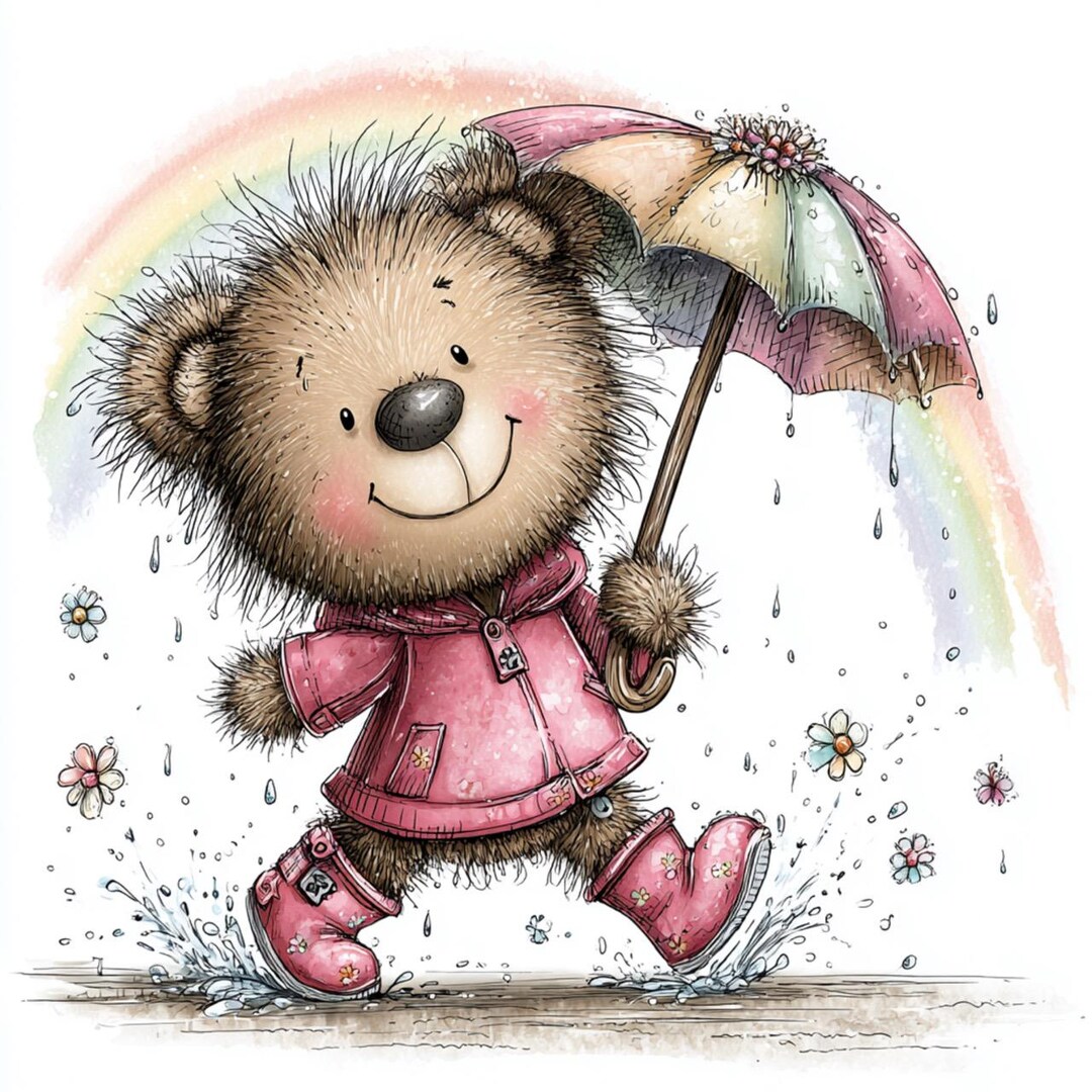 40 JPG Whimsical Rainy Woodland Clipart – Cute Spring Rain Animals JPG ...