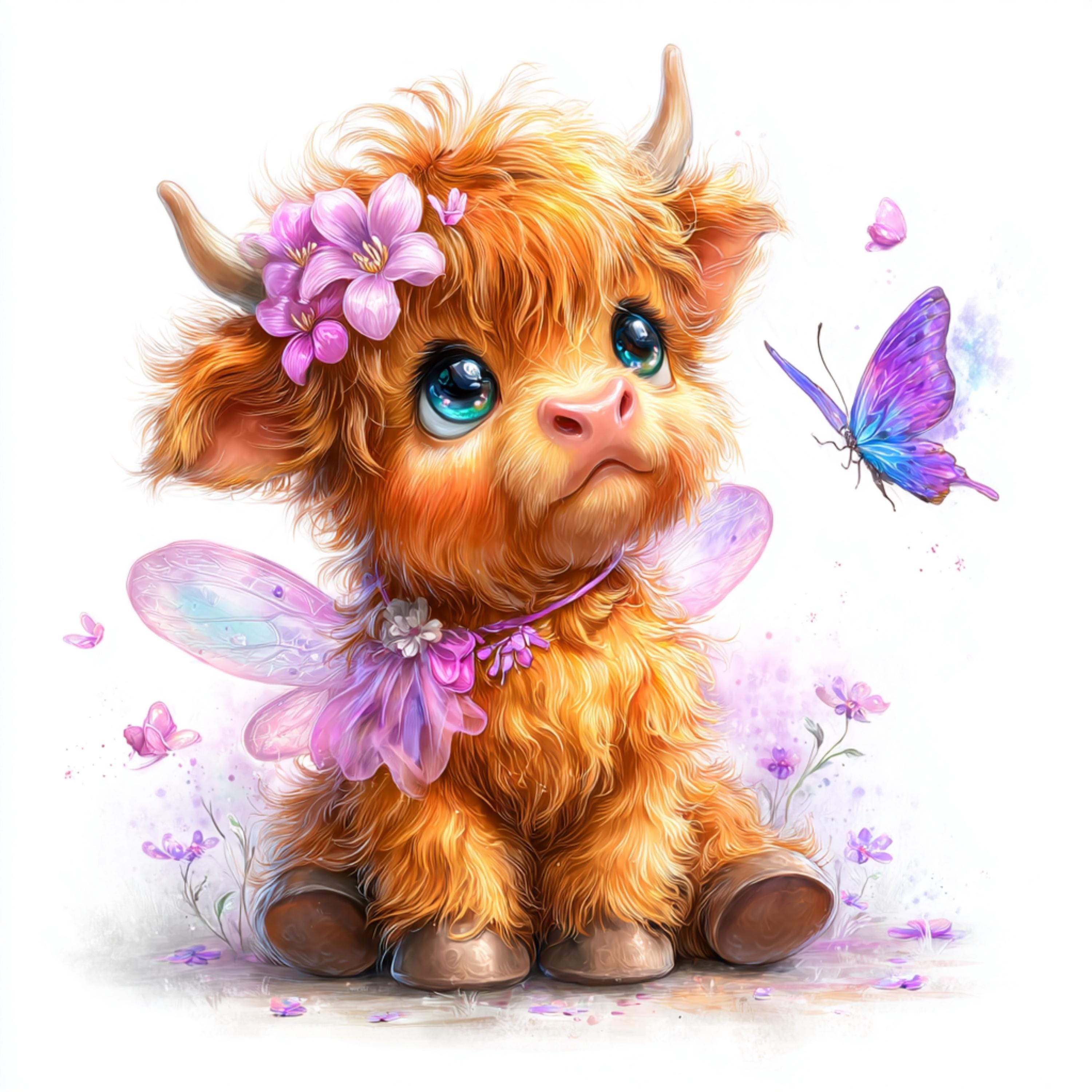30 JPG Highland Cow Butterfly Clipart, Cute Cartoon Highland Cows ...
