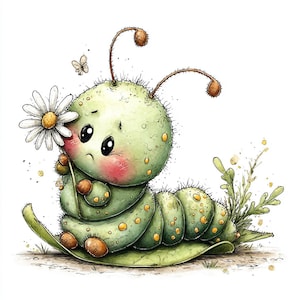 33 JPG Whimsical Spring Caterpillar Clipart – Cute Quirky Bug Art With ...