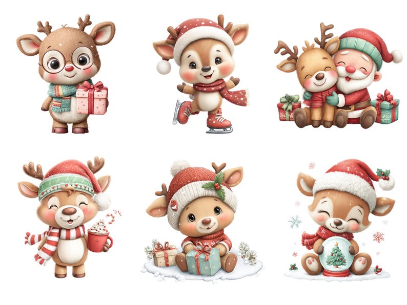 Christmas Reindeer Clipart Bundle, Festive Reindeer Graphics Designs ...