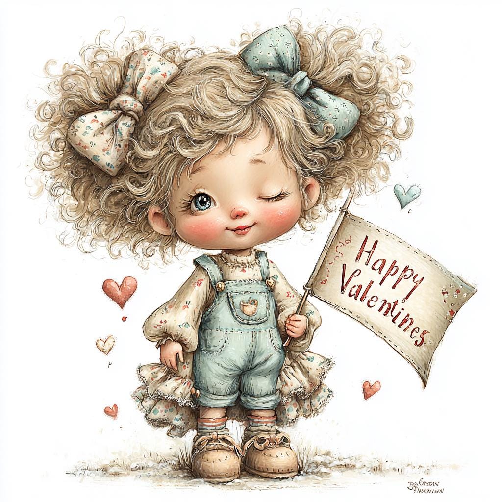 48 JPG Quirky Valentine Day Girl Clipart – Watercolor Romantic ...