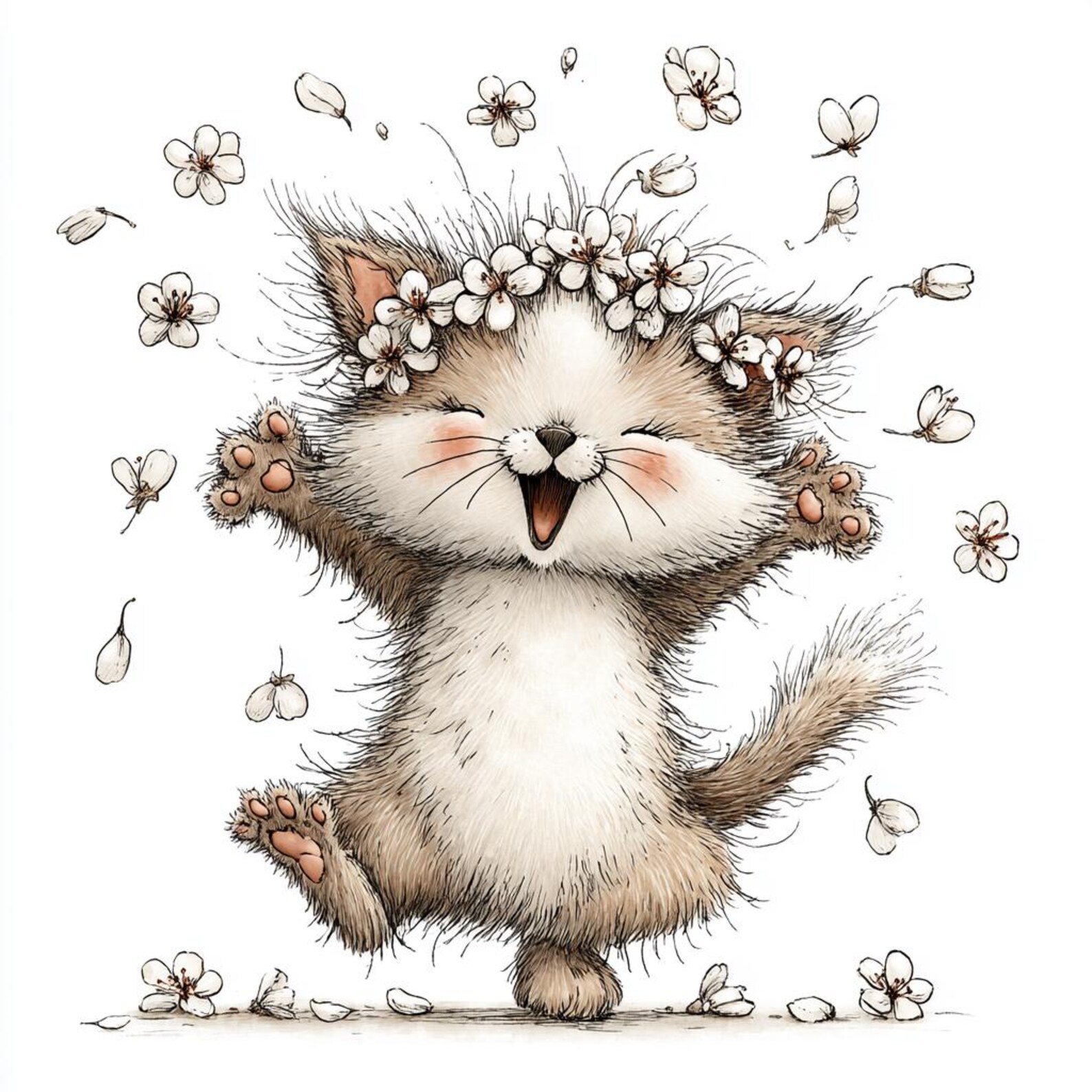 44 JPG Whimsical Cat Clipart – Cute Spring Cat With White Floral Crown ...