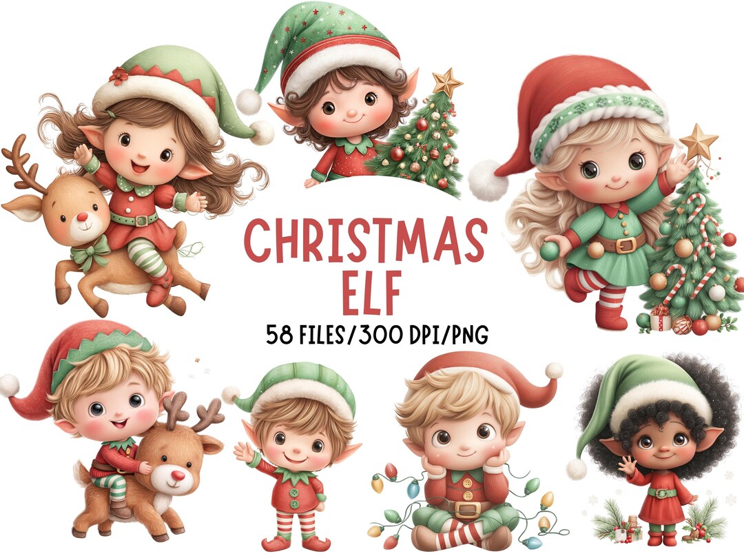 Christmas Elf PNG Set – Cute Santa’s Elf Clipart – Holiday Kids ...