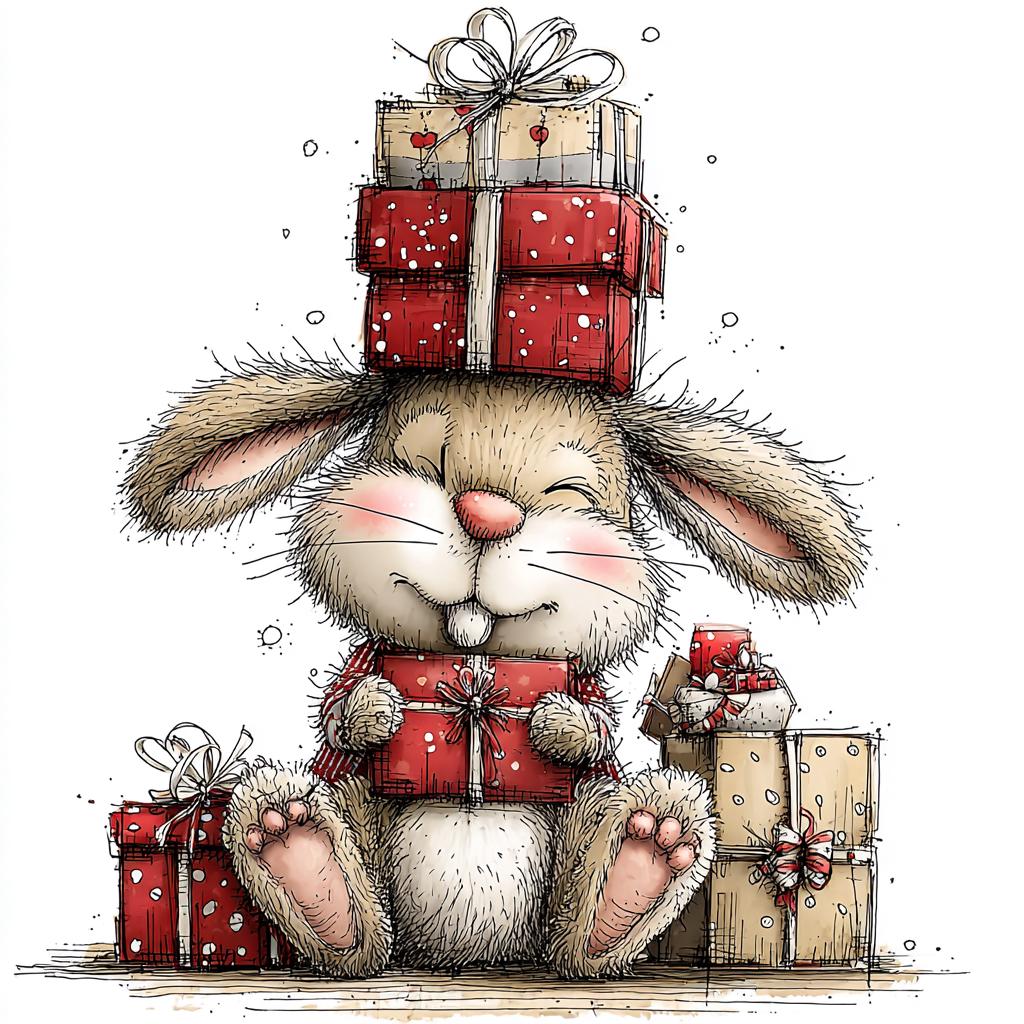 Whimsical Christmas Bunny Clipart – Watercolor Holiday Illustrations ...