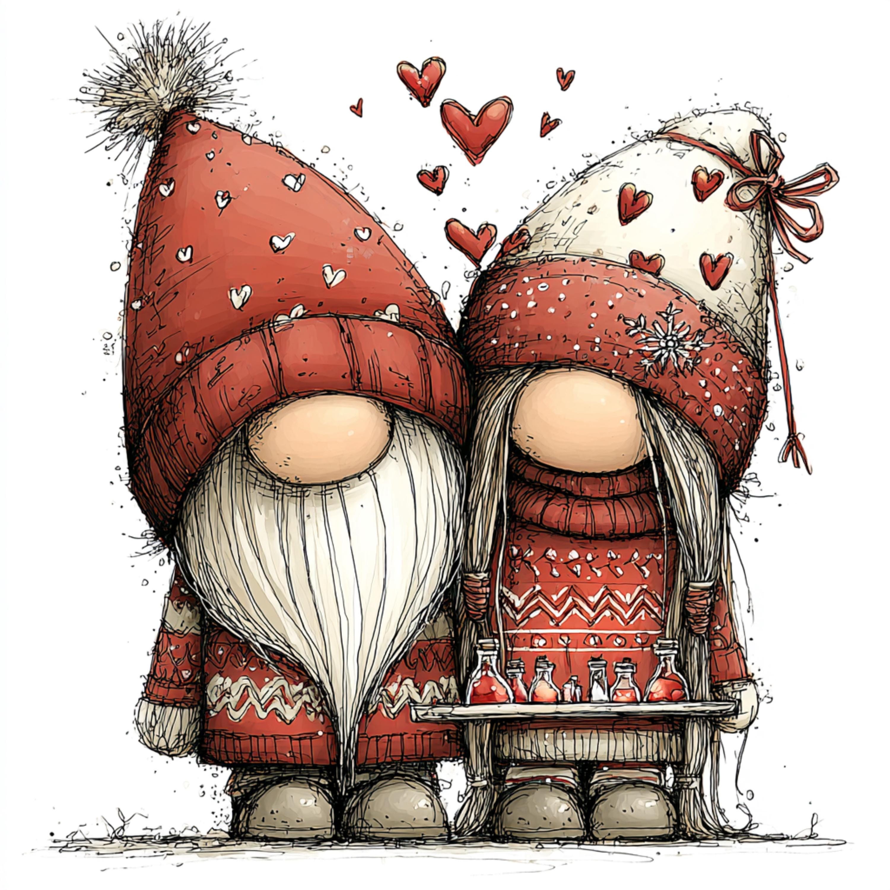 29 JPG Valentine Gnome Couple Clipart – Whimsical Watercolor Love Pair ...