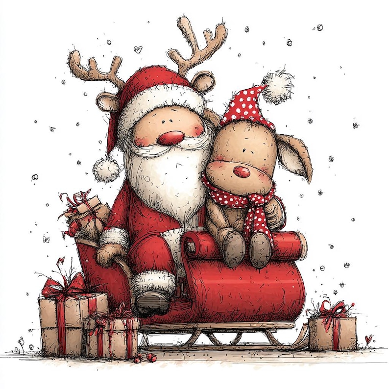 Santa & Reindeer Christmas Clipart – Festive Holiday Graphics – Digital ...