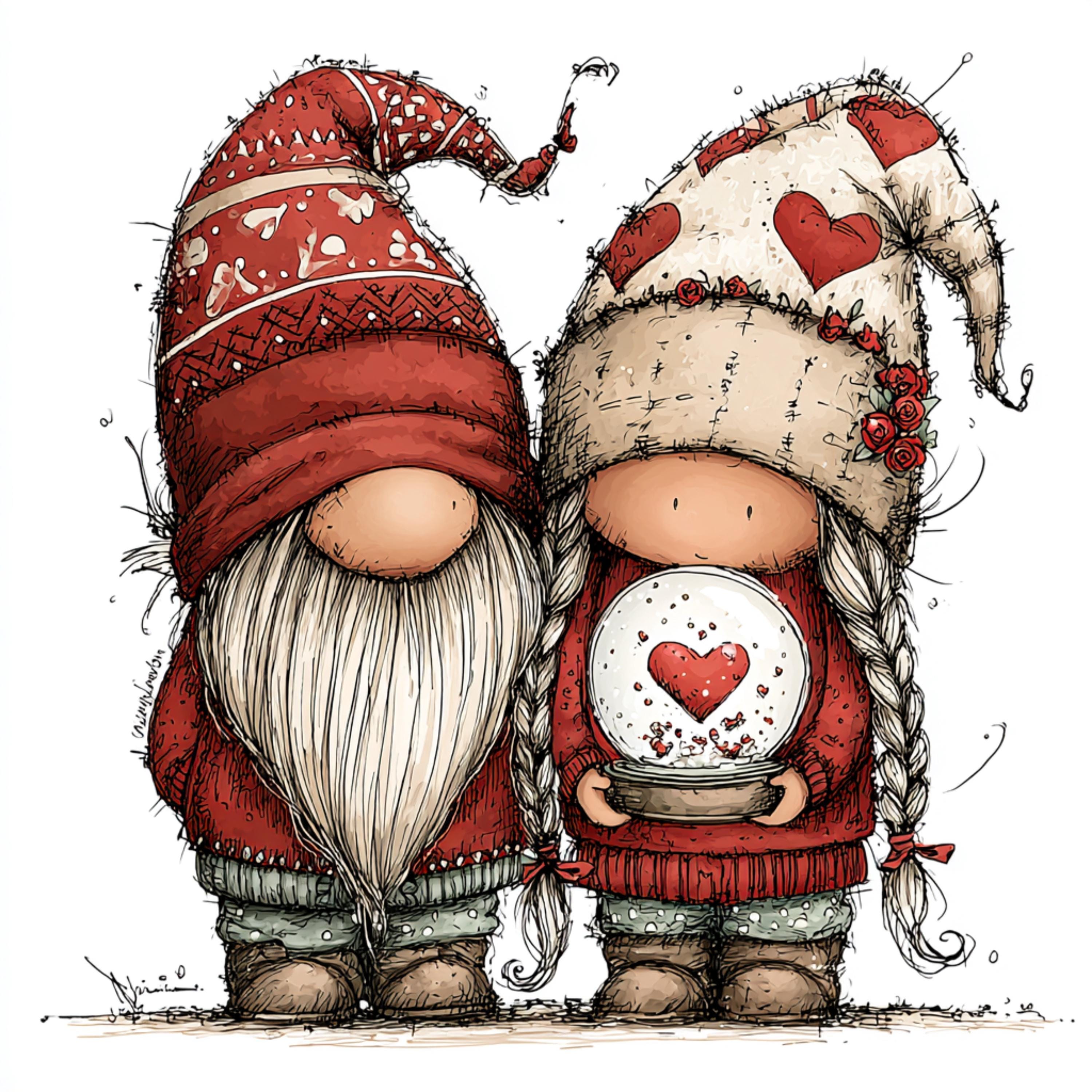 29 JPG Valentine Gnome Couple Clipart – Whimsical Watercolor Love Pair ...