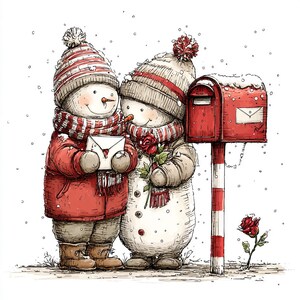 48 JPG Whimsical Snowman Valentine Clipart – Cute Love Snowman Art ...