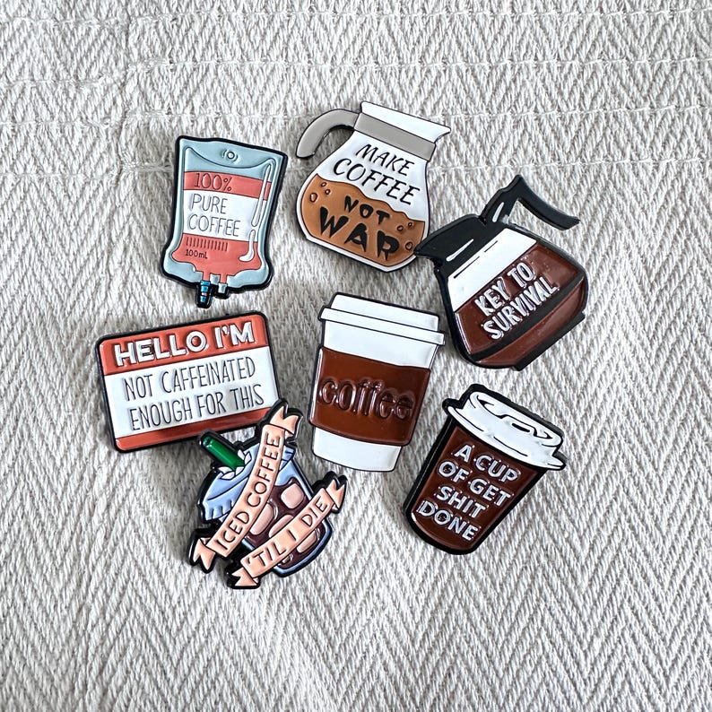 Cute Coffee Enamel Pins, Coffee Badge, Coffee Cup and Pot Brooch for ...