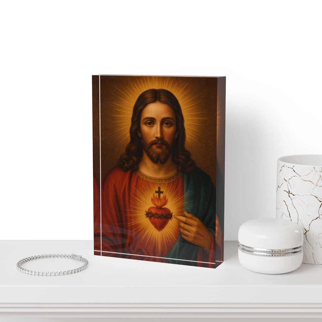 Sacred Heart of Jesus Acrylic Photo Block: Catholic Desk Decor - Etsy