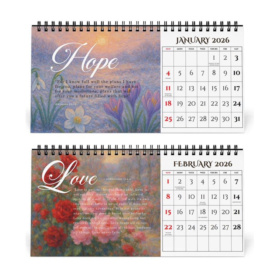 2026 Bible Desk Calendar | Garden of Virtues | 12-month Scripture ...