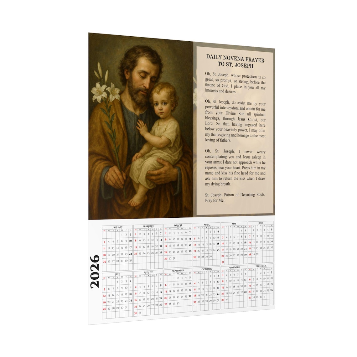 St. Joseph 2026 Wall Calendar | Catholic Devotional Gift - Etsy