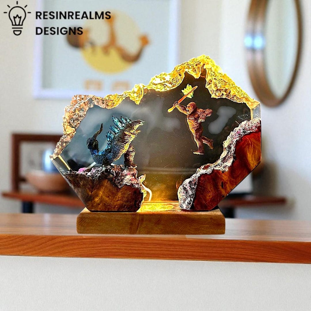 Handcrafted Resin Monster Battle Lamp, LED Fantasy Art Decor - Etsy