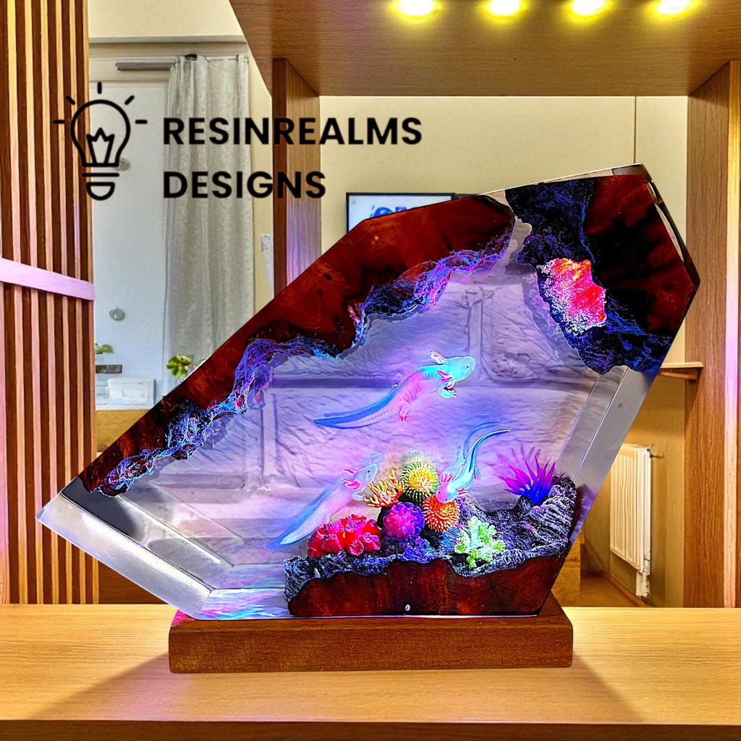 Handcrafted Resin Ocean Lamp, LED Aquarium Art, Fish and Coral Night ...