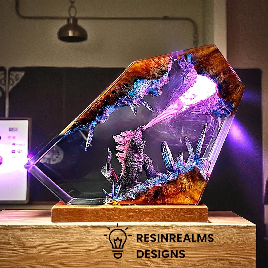 Handcrafted Resin Monster Lamp, Dragon Breath LED Night Light - Etsy