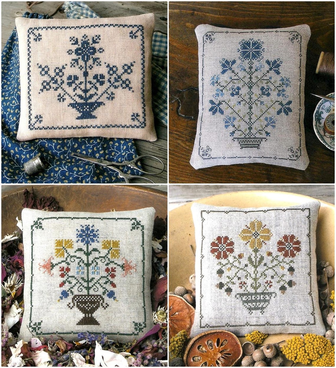 Set 4 Printable Cross Stitch Pdfpatterns Rare Pinkeep Pin Cushion OOP ...