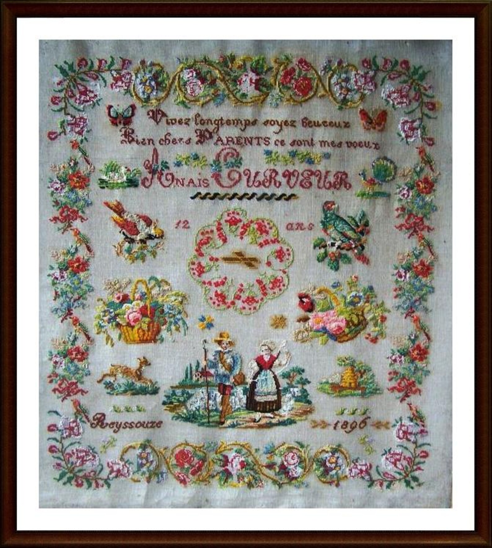 Cross Stitch Digital PDF + SAGA Pattern Keeper Markup Anais Curveur Sampler Quaker Birds Flowers ...