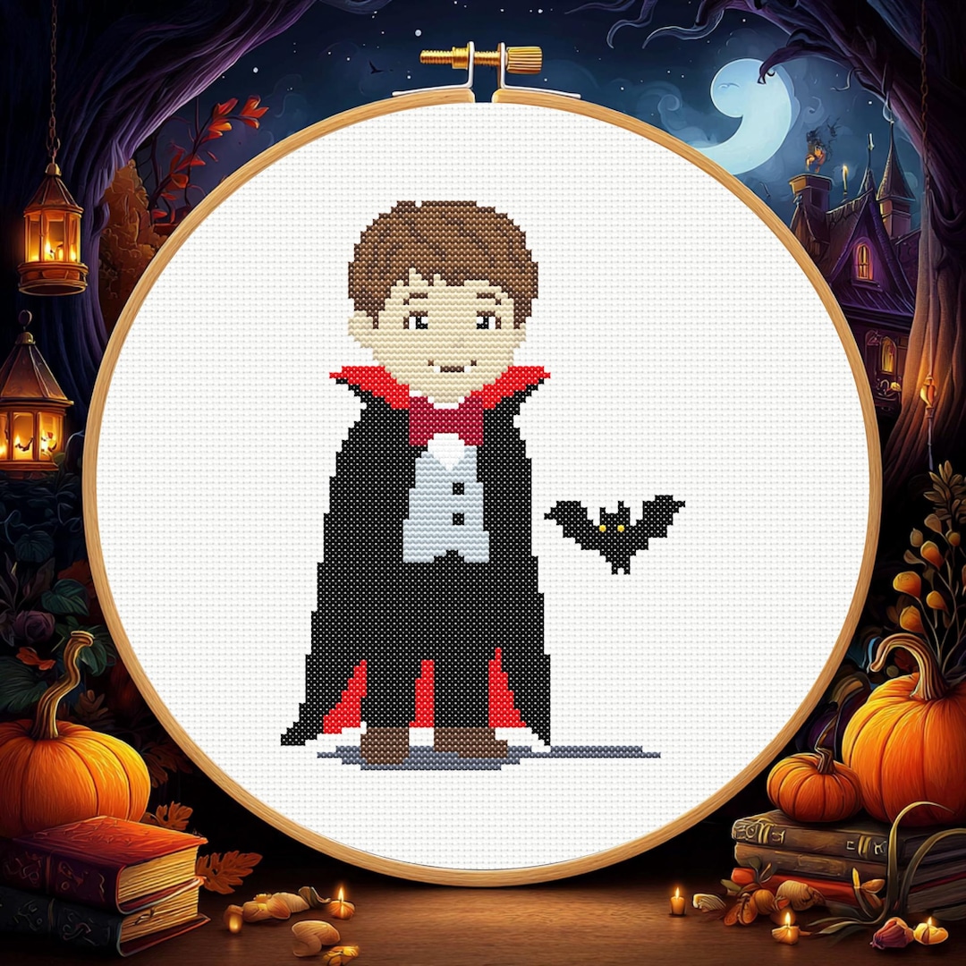Vampire With Bat Cross Stitch Pattern - Instant PDF Download ...