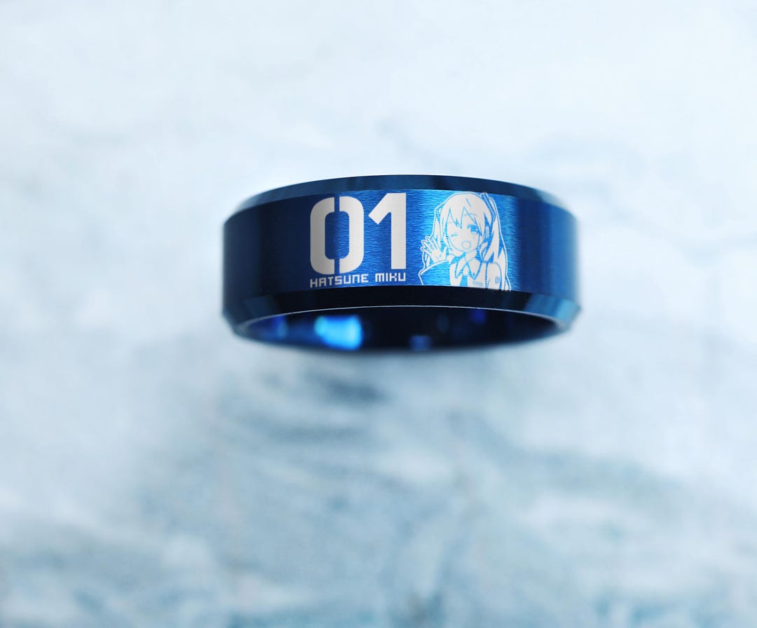 Blue Tungsten Ring: Hatsune Miku Anime Engraved Band - 8mm - Etsy