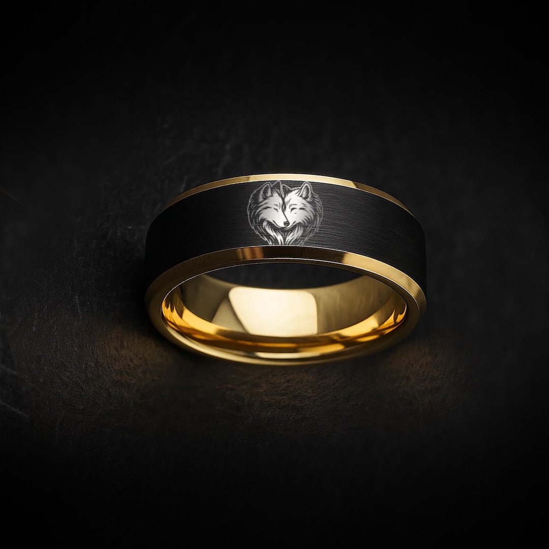 Engraved Wolf Couple Ring, Wolf Couple Wedding Ring, Wolf Heart Ring ...