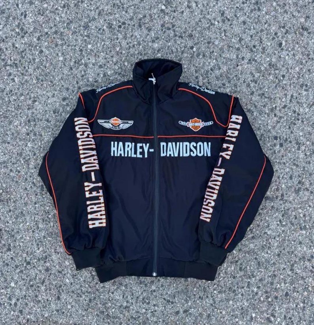 Harley Davidson Black Racing Jacket Men’s Biker Windbreaker Vintage ...