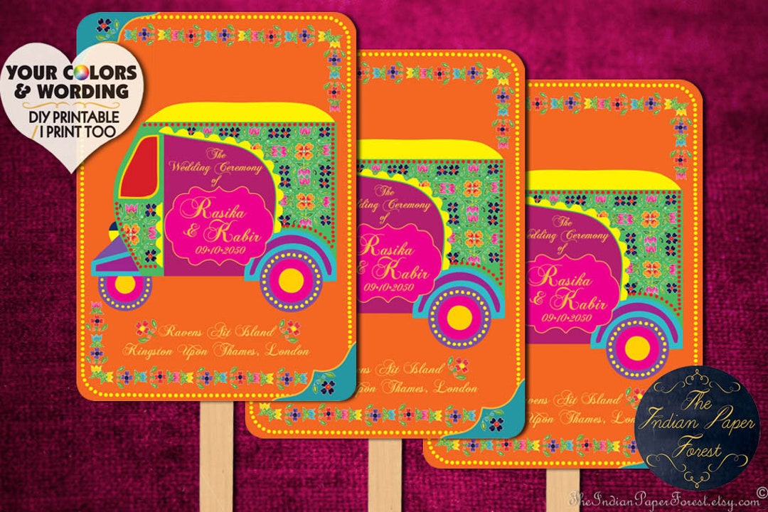 AUTO RICKSHAW Wedding Program Fan DIY Printable / Printed - Etsy