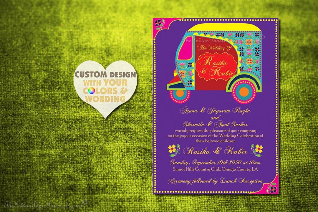AUTO RICKSHAW DIY Printable / Printed Wedding Invitation Set South ...