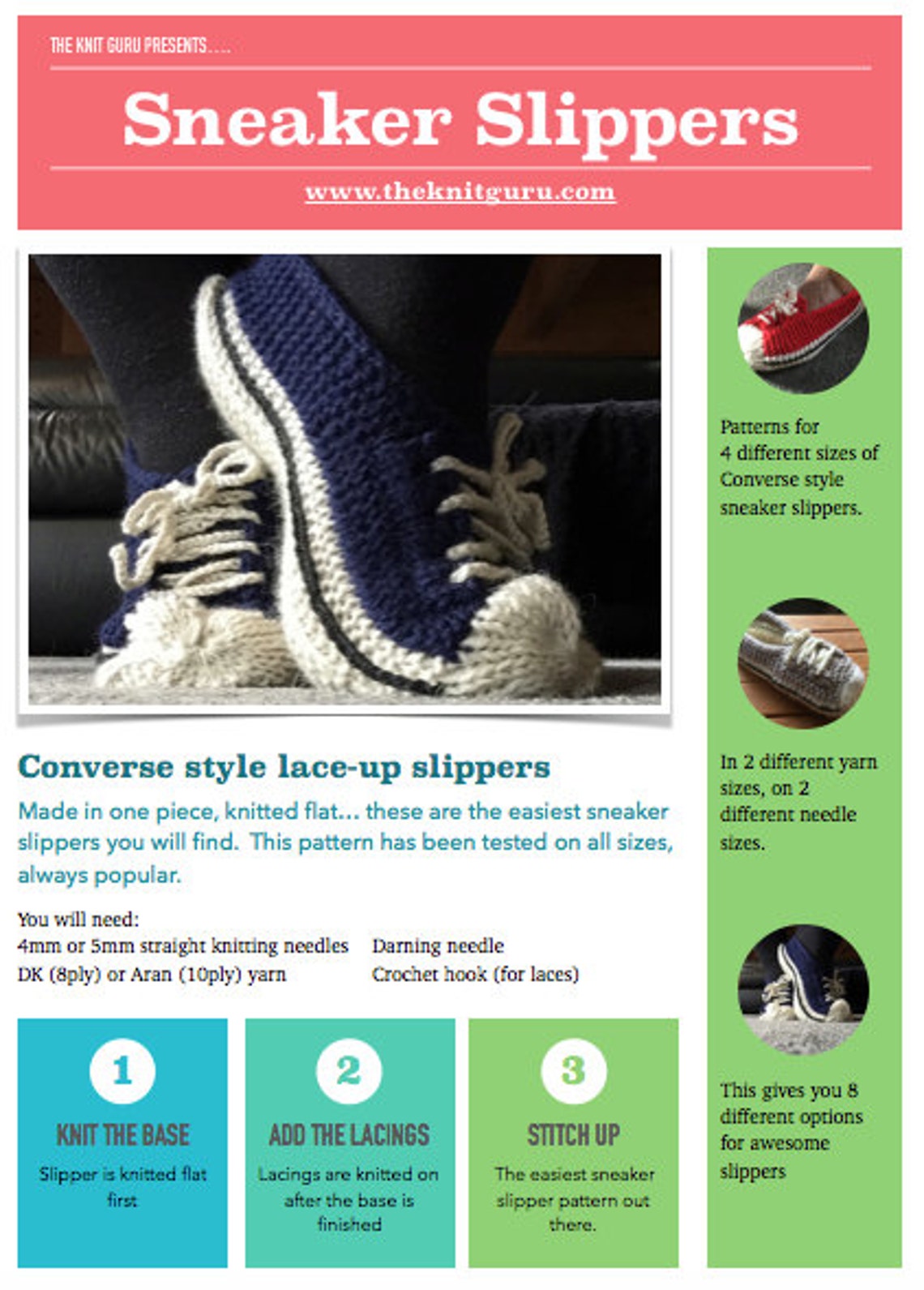Converse Style Sneaker Slippers - Knitting Pattern - Etsy