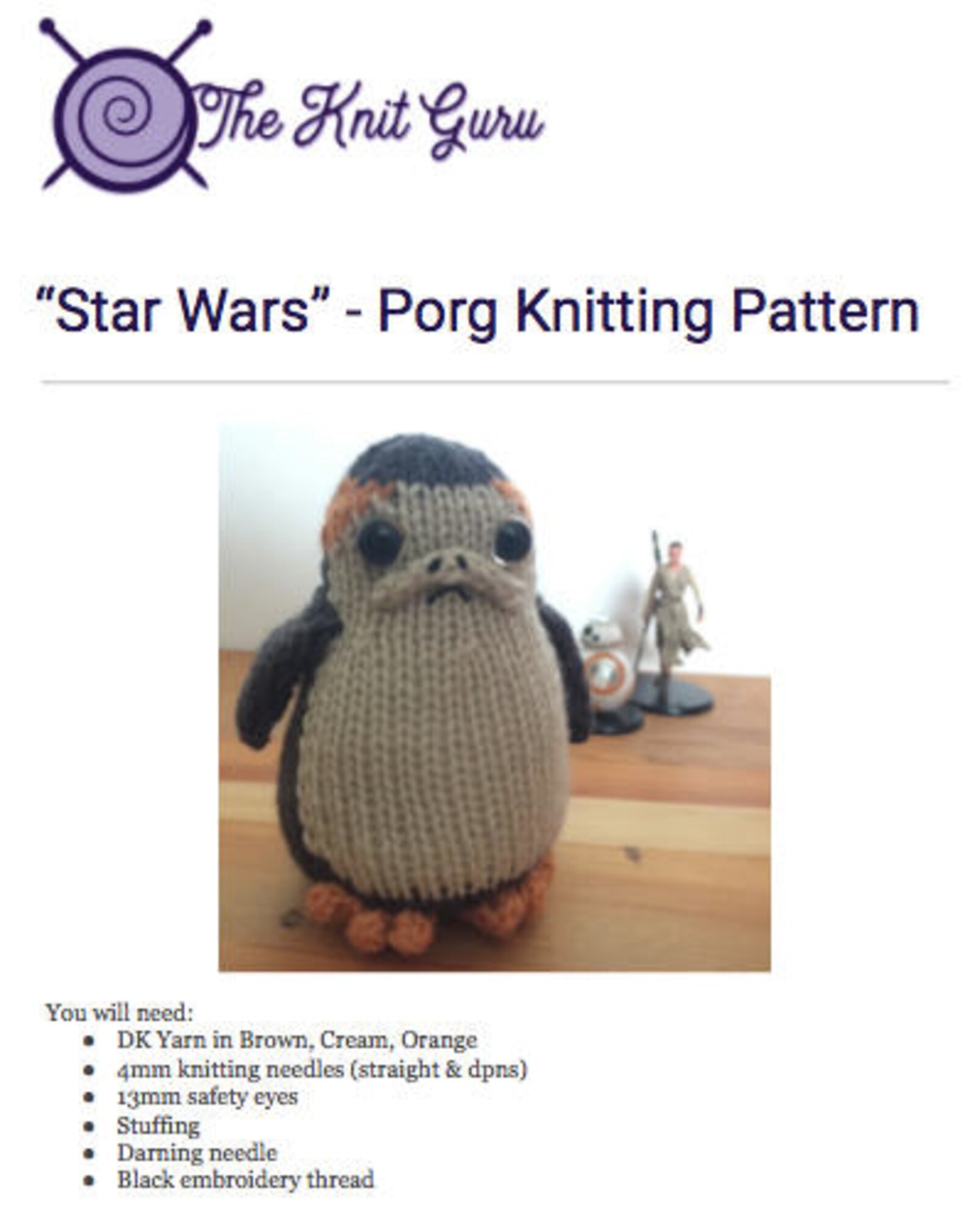 Star Wars Porg Knitting Pattern - Etsy