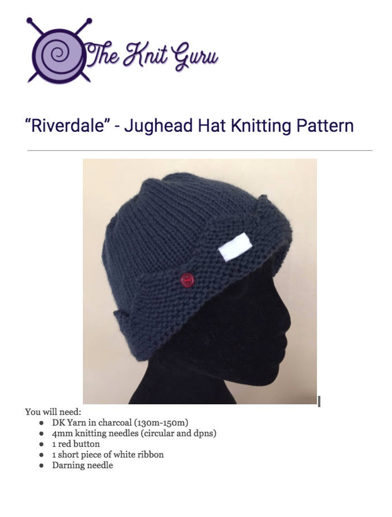 Jughead Jones Crown Hat - Knitting Pattern - Etsy