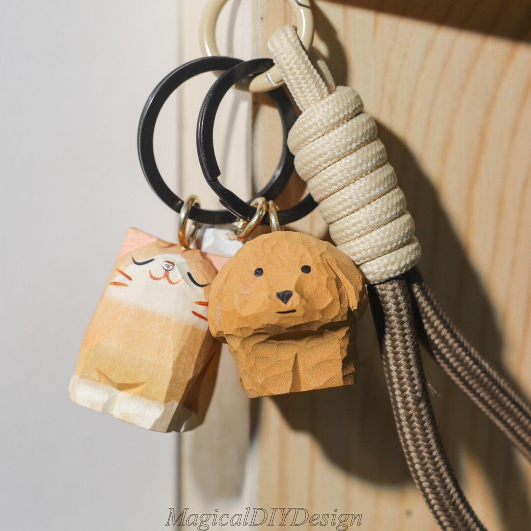 Handcrafted Wooden Dog and Cat Keychains,backpack Charms for Men and ...