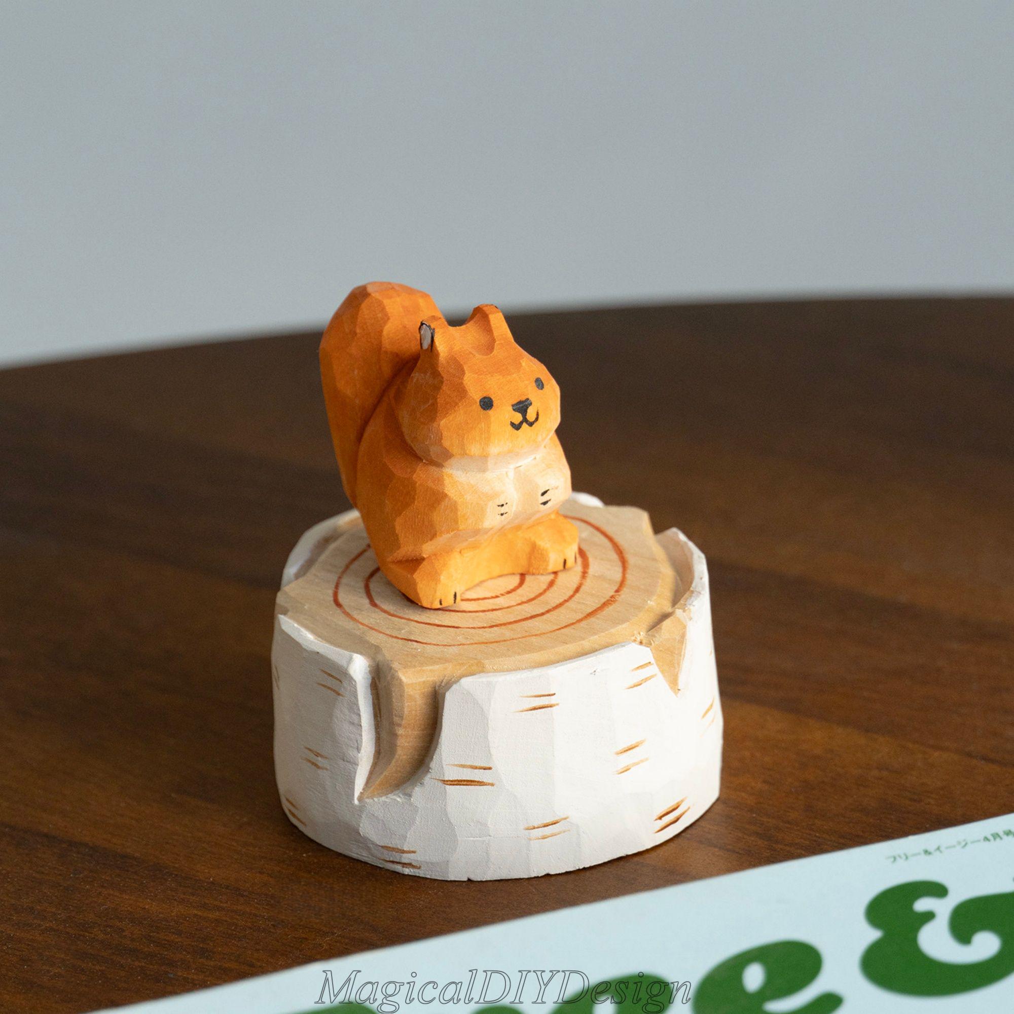 Handcrafted Wooden Base,wood Carving Squirrel,corgi,bear Figurines ...