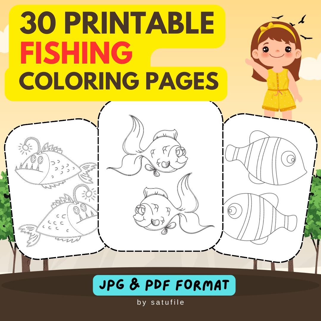 Fishing Coloring Pages: 30 Printable Outdoor Scenes (PDF Download) - Etsy